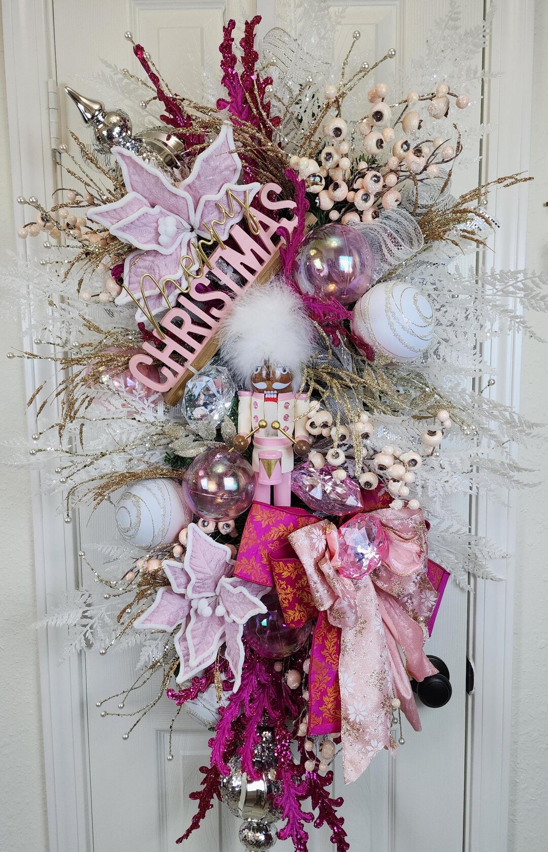 Pink Nutcracker Christmas Wreath, Breast Cancer Awareness Wreath, Pink ...