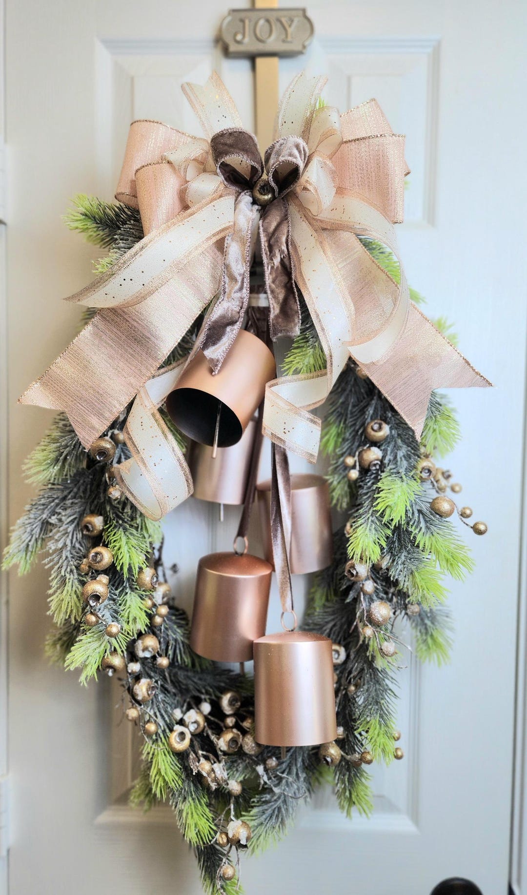 Christmas Bells Wreath, Rose Gold Christmas Wreath, Rose Gold Wreath ...