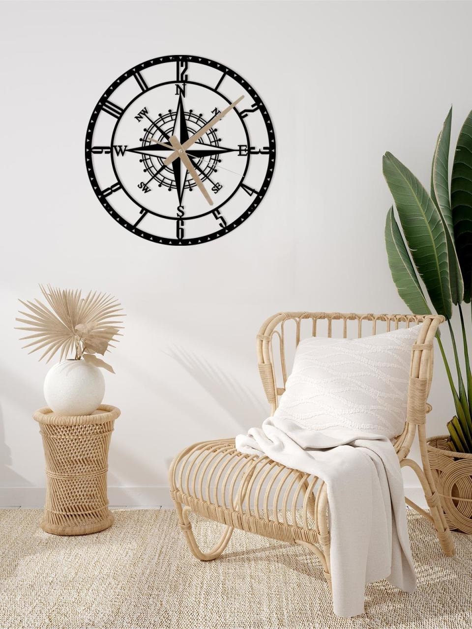 BIFIM Decorative Latin Numeral Metal Wall Clock Compass Themed 45x45cm ...