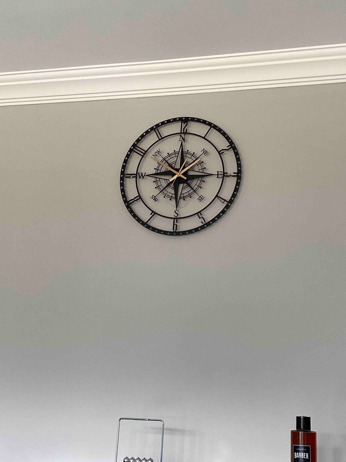 BIFIM Decorative Latin Numeral Metal Wall Clock Compass Themed 45x45cm ...