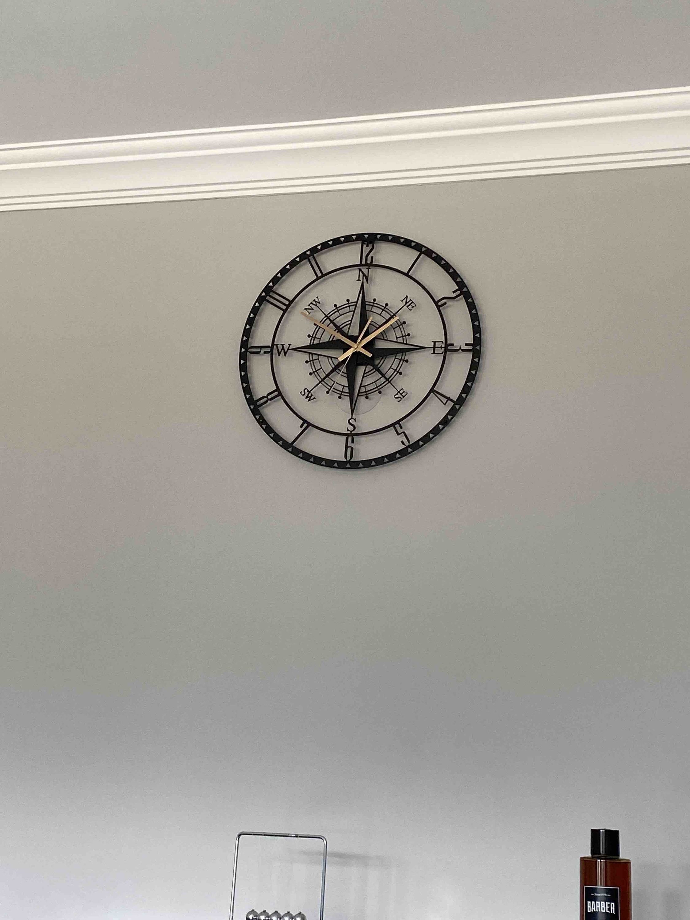 BIFIM Decorative Latin Numeral Metal Wall Clock Compass Themed 45x45cm ...