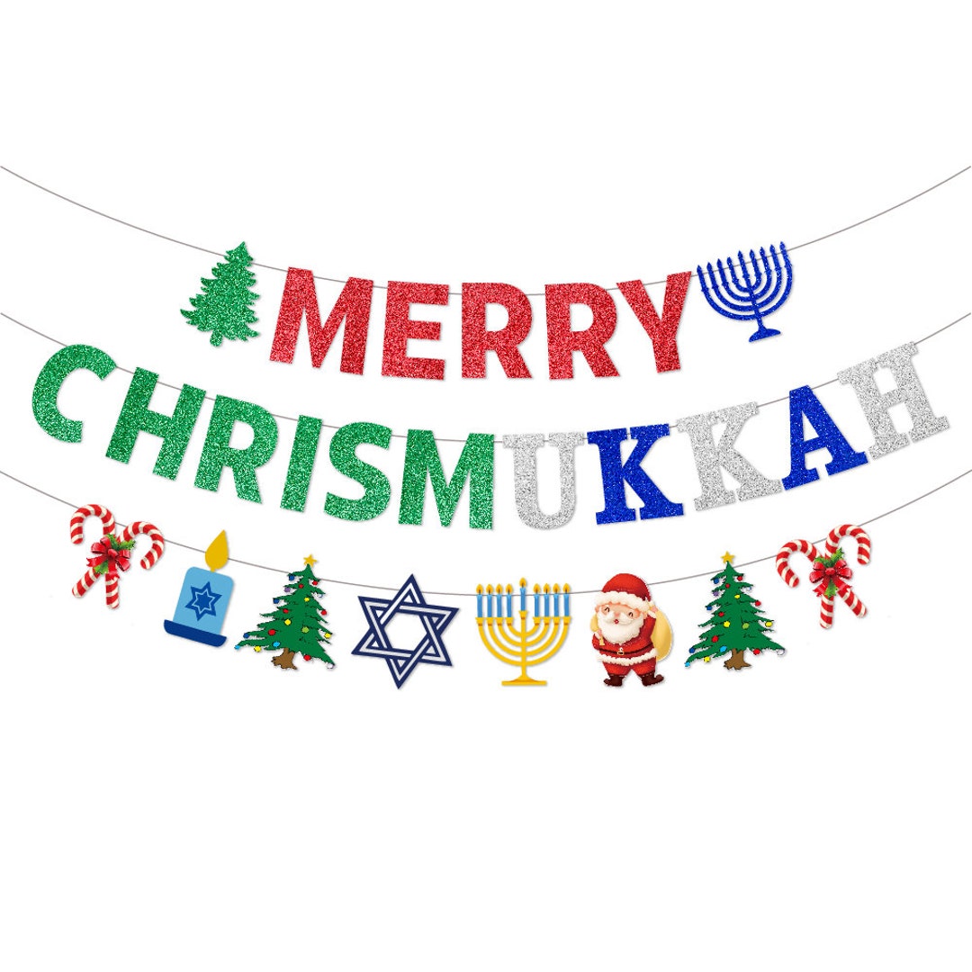 Merry Chrismukkah Banner Glitter Christmas Hanukkah Mixed Banner Xmas ...
