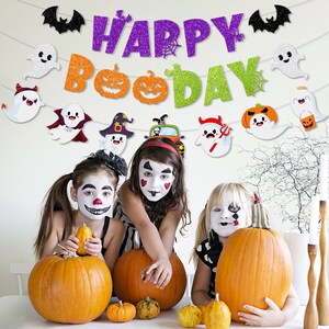 Happy Boo-day Banner Pumpkin Cupcake Topper Ghost Boo Theme for Kids ...