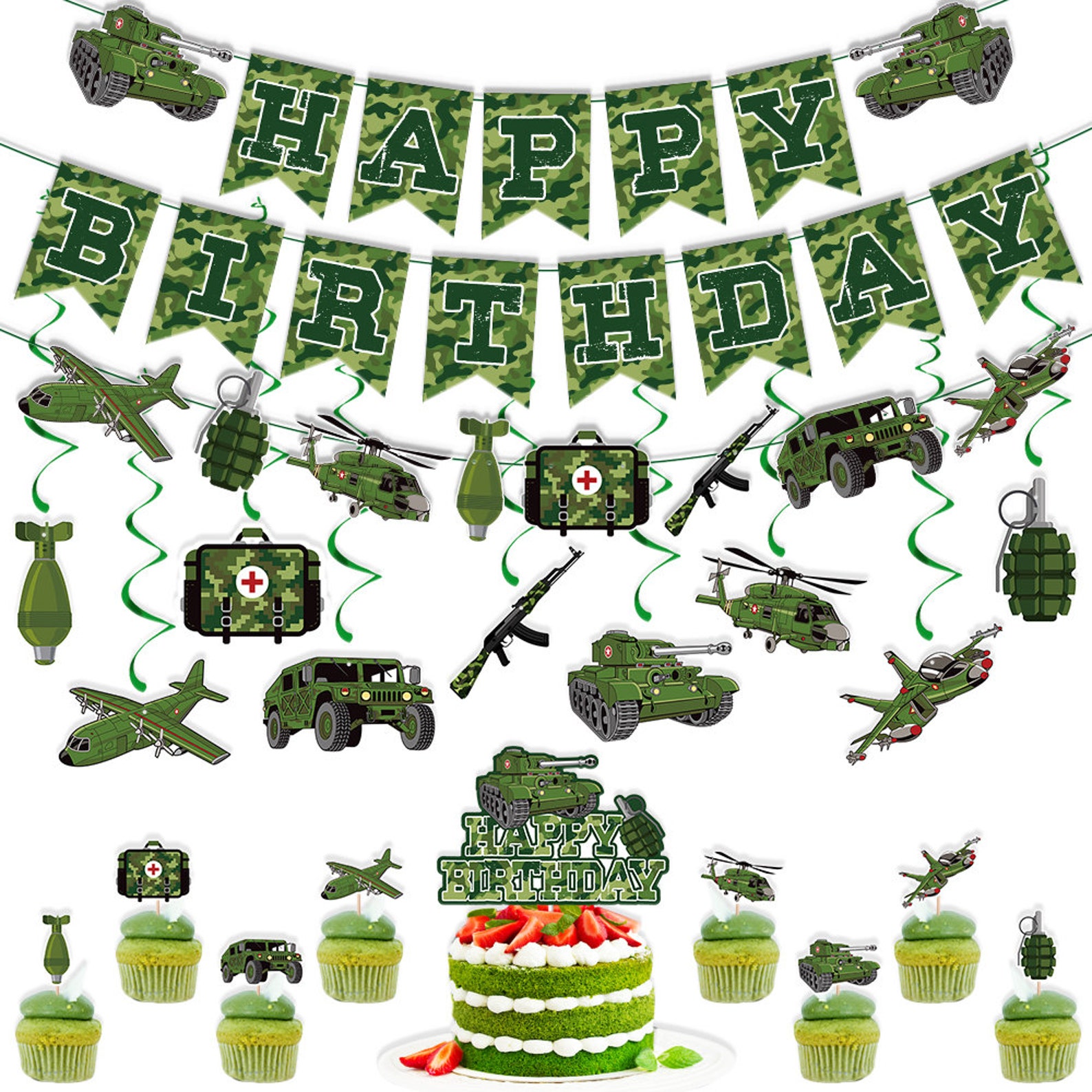Military Theme Birthday Party Decorations Happy Birthday Banner ...