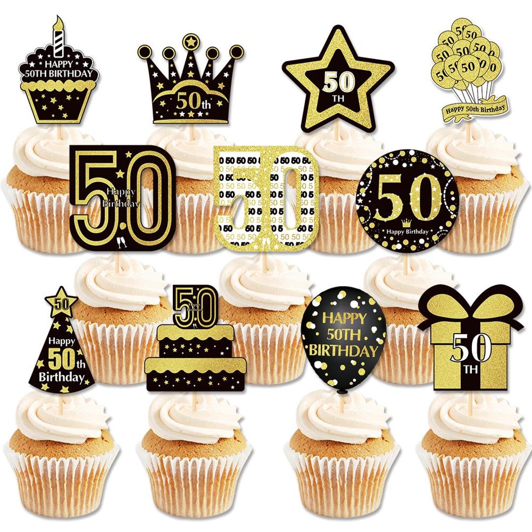48pcs Vintage 1974 Cupcake Toppers Happy 50th Cheers to 50 Cupcake ...
