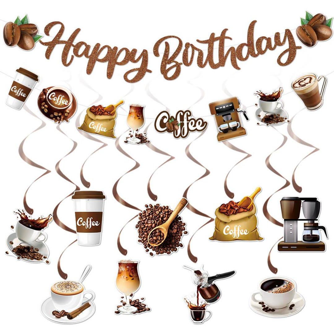 Coffee Theme Birthday Party Decorarions Happy Birthday Banner Coffee ...