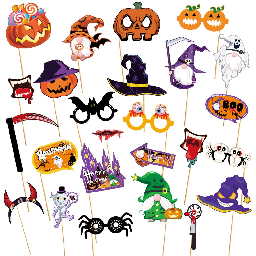 25 Pieces Party Photo Booth Props Hat Pumpkin Spider Boo for - Etsy
