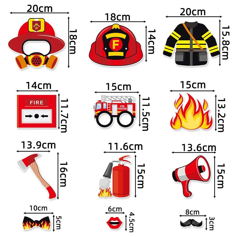 28pcs Firefighters Photo Booth Props Fireman Birthday Party Decorations ...