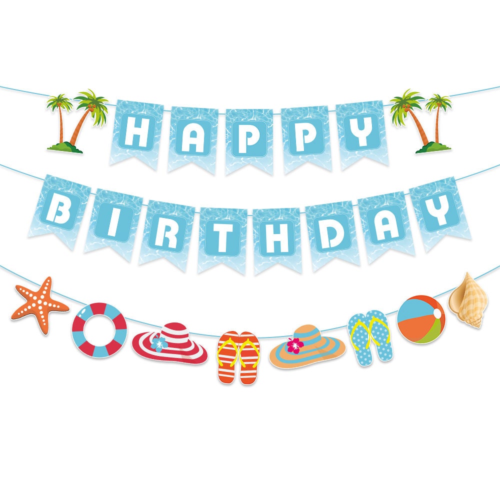 Happy Birthday Banner Hawaii Summer Theme Party Decorations Beach Party ...