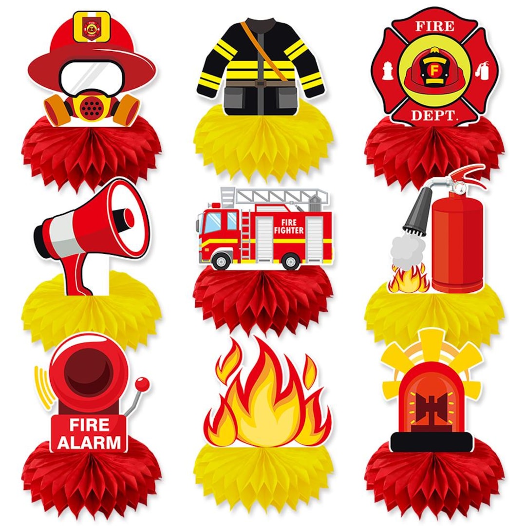 9pcs Firetruck Birthday Party Decoration Fire Truck Themed Table ...