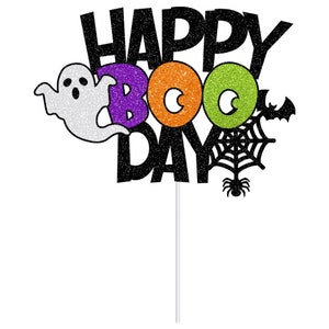 Happy Boo-day Banner Pumpkin Cupcake Topper Ghost Boo Theme for Kids ...