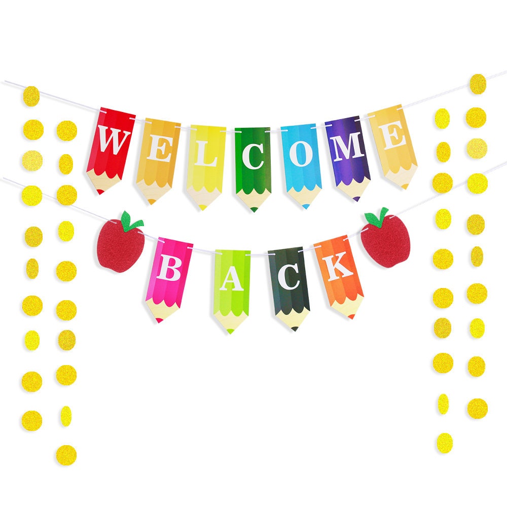 Welcome Back Banner Bulletin Board Pencil Stationery Banner Classroom ...