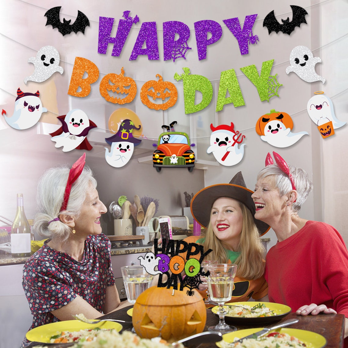 Happy Boo-day Banner Pumpkin Cupcake Topper Ghost Boo Theme - Etsy