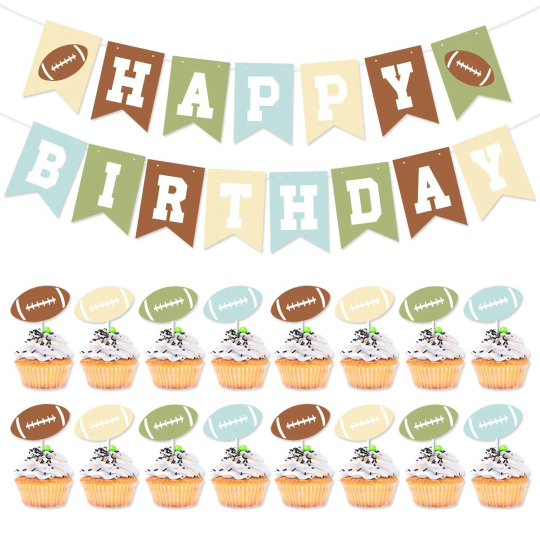 Sports Theme Birthday Party Decorations Green Brown Football Banner ...