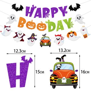 Happy Boo-day Banner Pumpkin Cupcake Topper Ghost Boo Theme for Kids ...