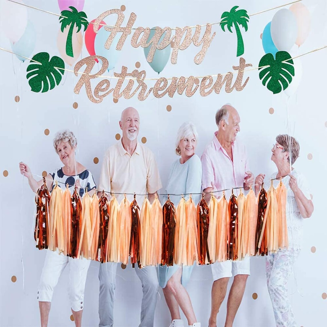 Rose Gold Glitter Happy Retirement Banner With Tassel Garlands for ...
