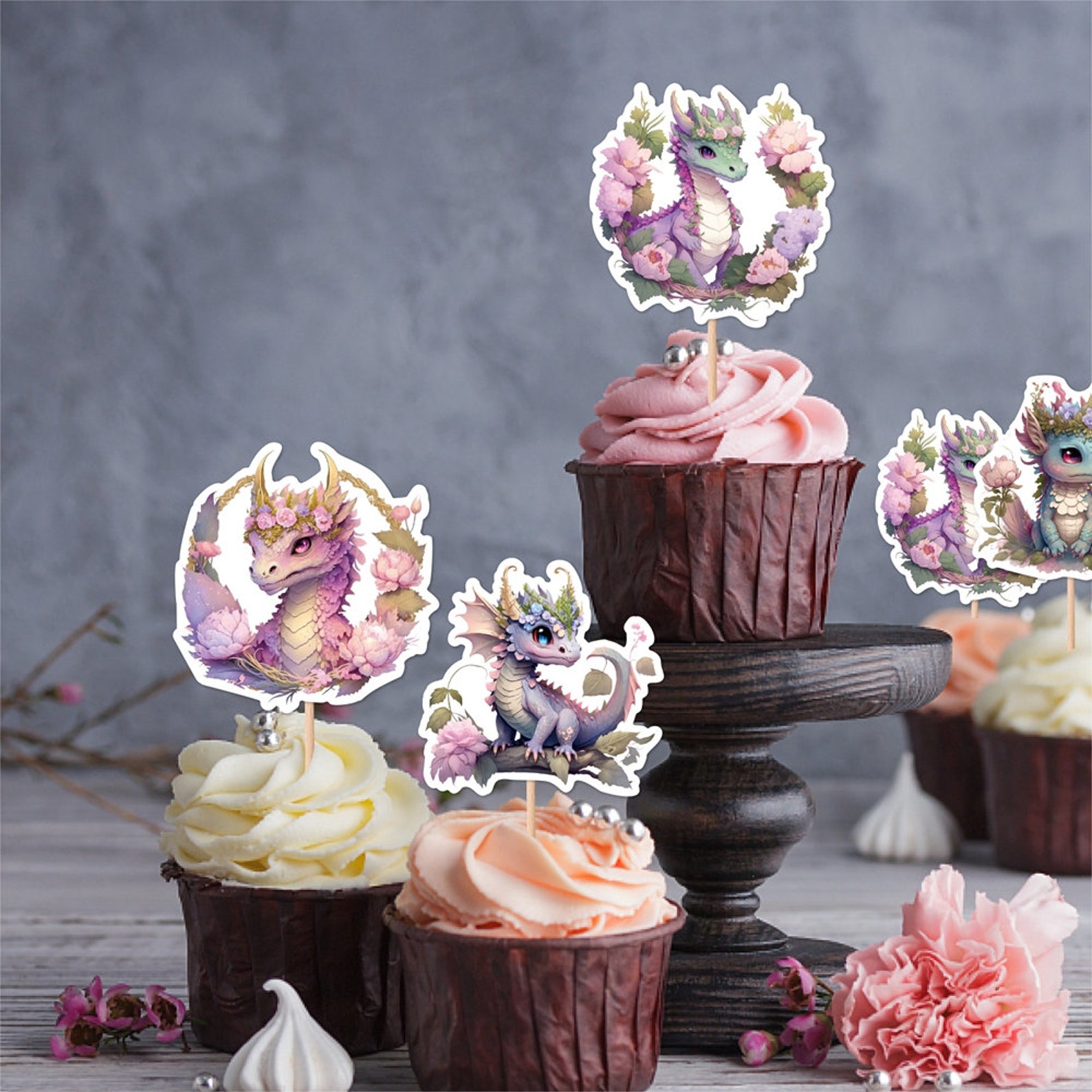 20pcs Dragons Cupcake Toppers Dragon Theme Birthday Party Decoration ...