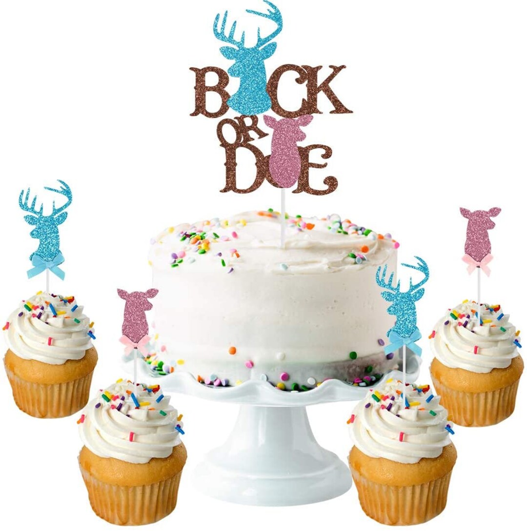 Buck or Doe Cake Topper and 24 Counts Buck or Doe Cupcake Toppers for ...
