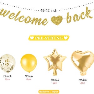 Gold Glitter Welcome Back Banner Set With Balloons for Back to School ...