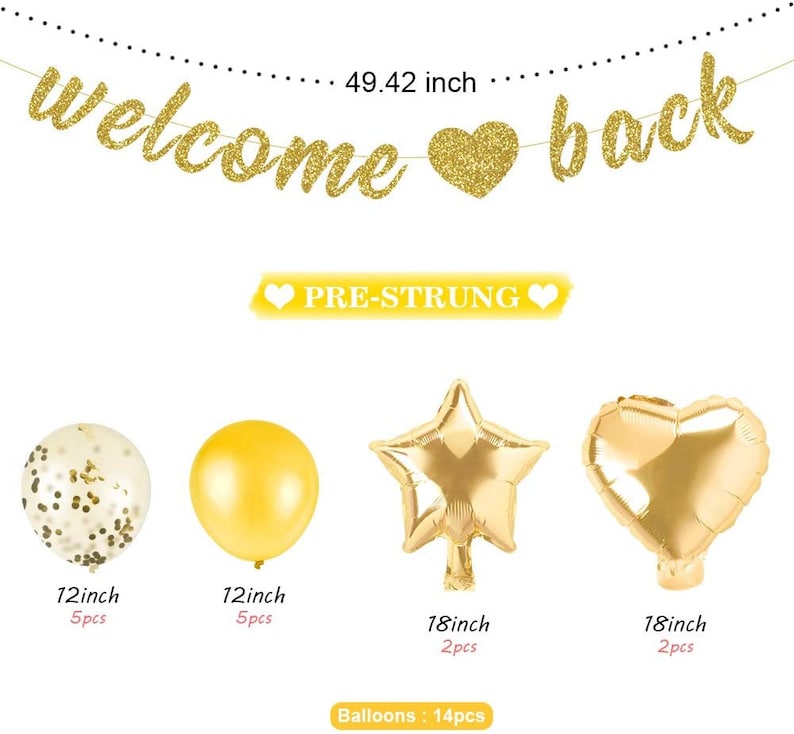 Gold Glitter Welcome Back Banner Set With Balloons for Back to School ...