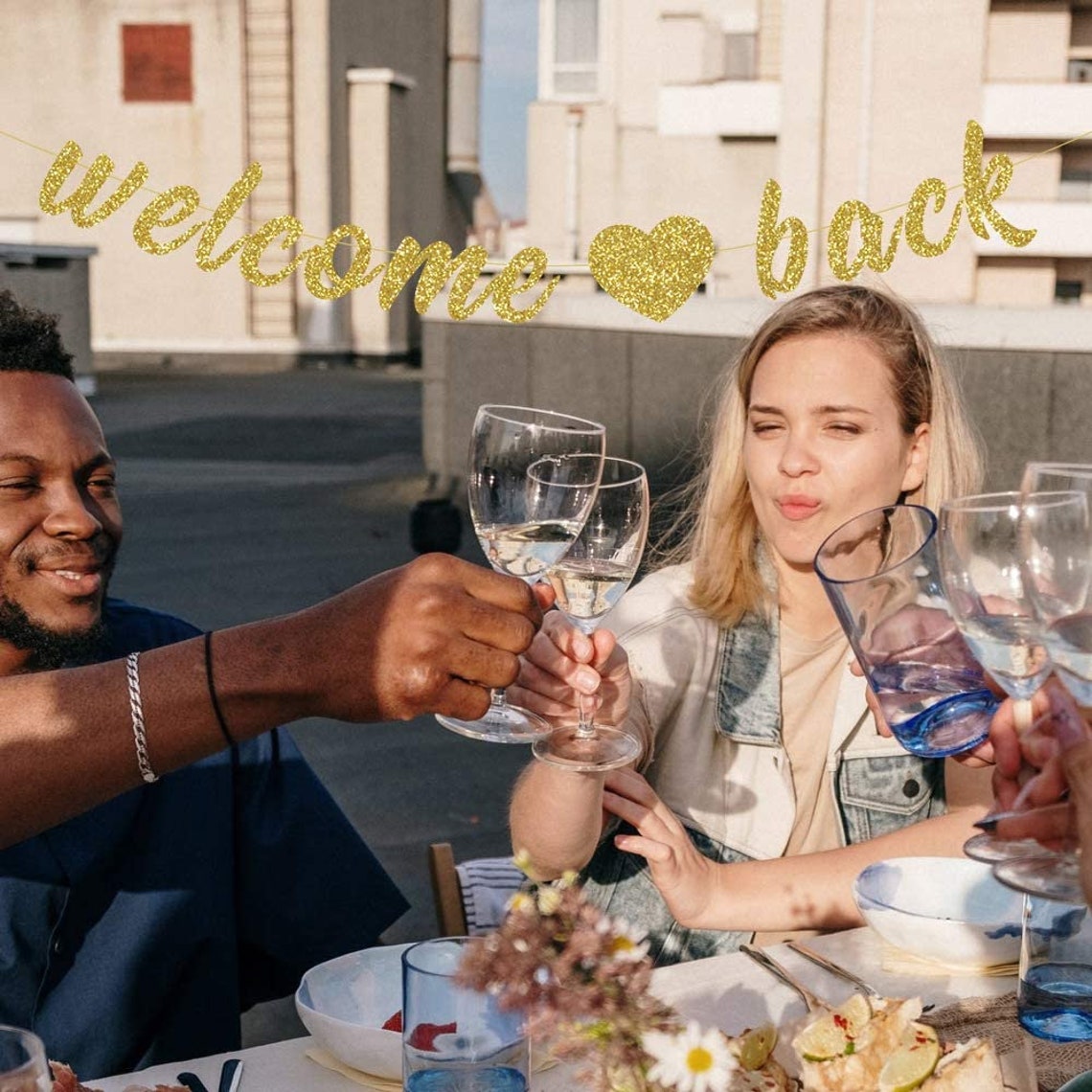 Gold Glitter Welcome Back Banner Set With Balloons for Back to - Etsy