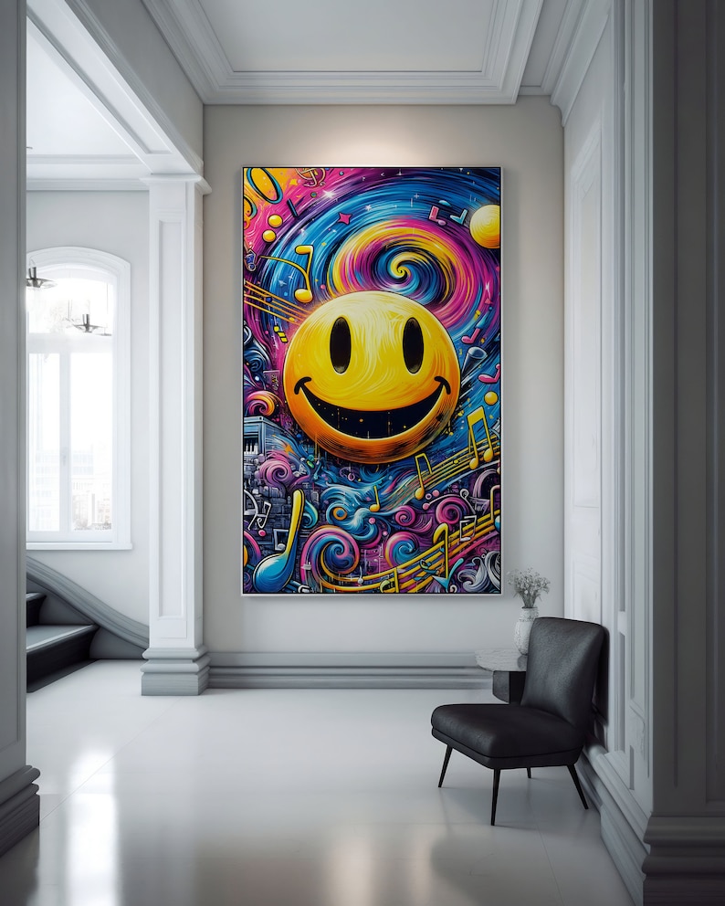 Smiley Face Graffiti Wall Art, Cute Smile Face Graffiti Print, Modern ...