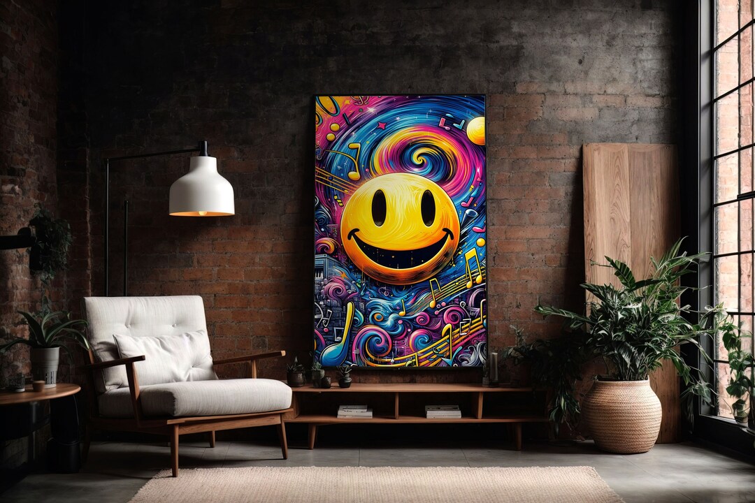 Smiley Face Graffiti Wall Art, Cute Smile Face Graffiti Print, Modern ...