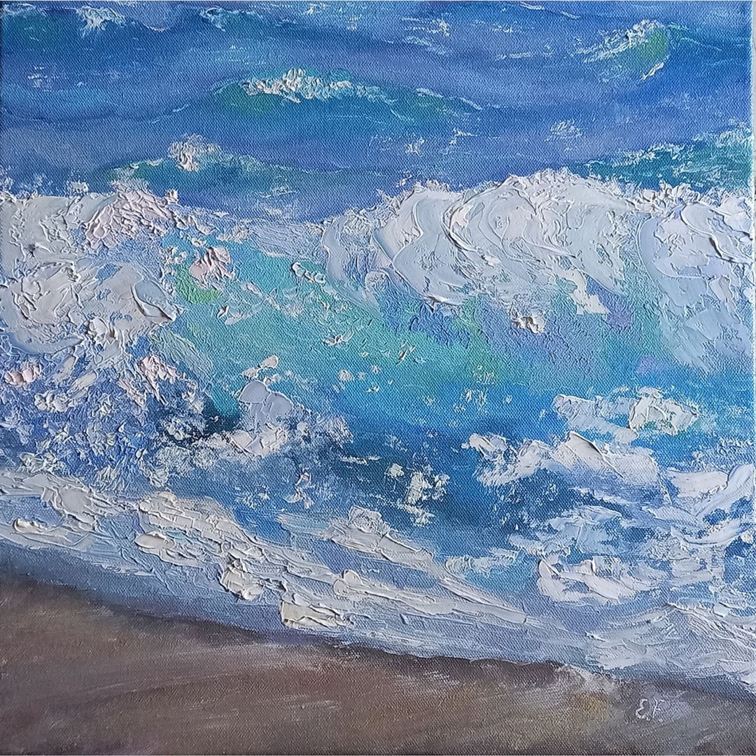 Sea Oil Painting on Canvas. Stormy Sea Scene in Oil. Original Oil ...