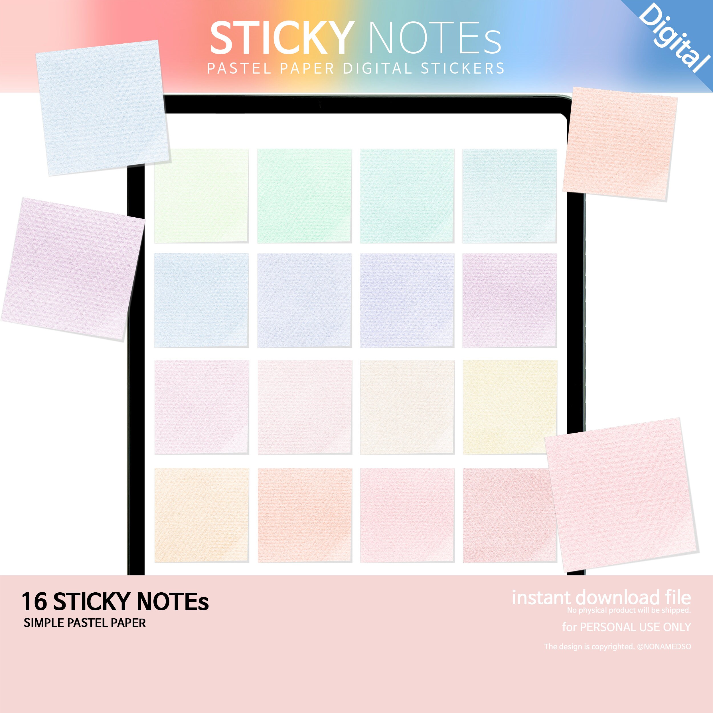 Simple Pastel Paper Sticky Notes and Washi Tapes for Your - Etsy