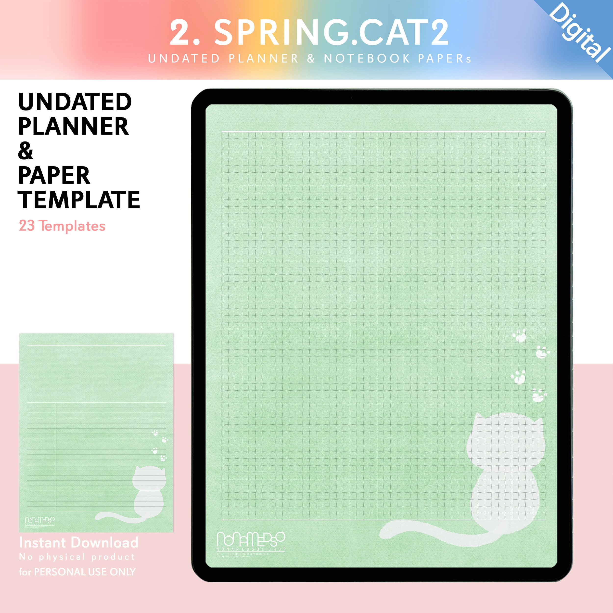 Digital Portrait Undated Planner & Notebook Paper ruledgrid - Etsy