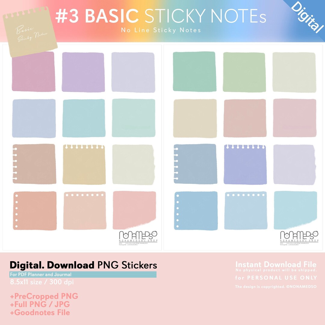 No Ruled Sticky Notes for Your Digital Bullet Journal 3 - Etsy