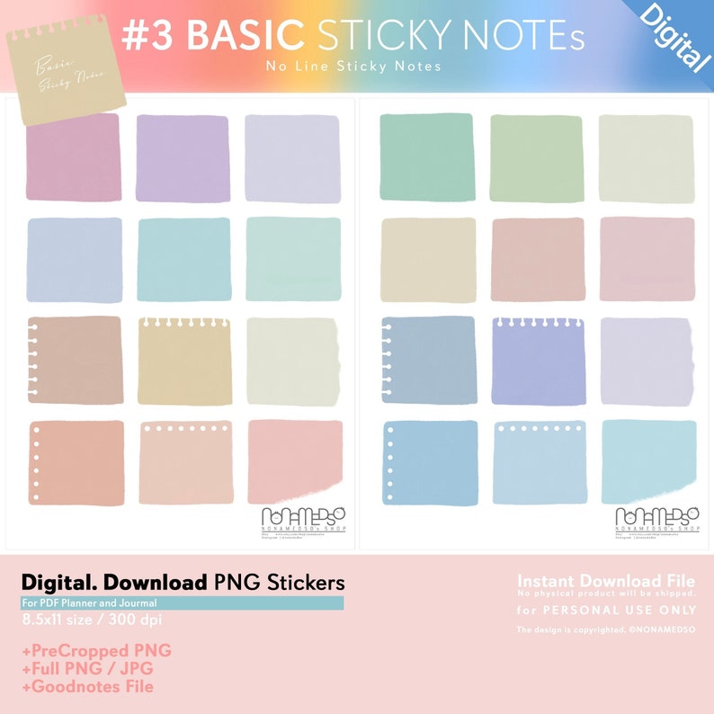 No Ruled Sticky Notes for Your Digital Bullet Journal 3 - Etsy