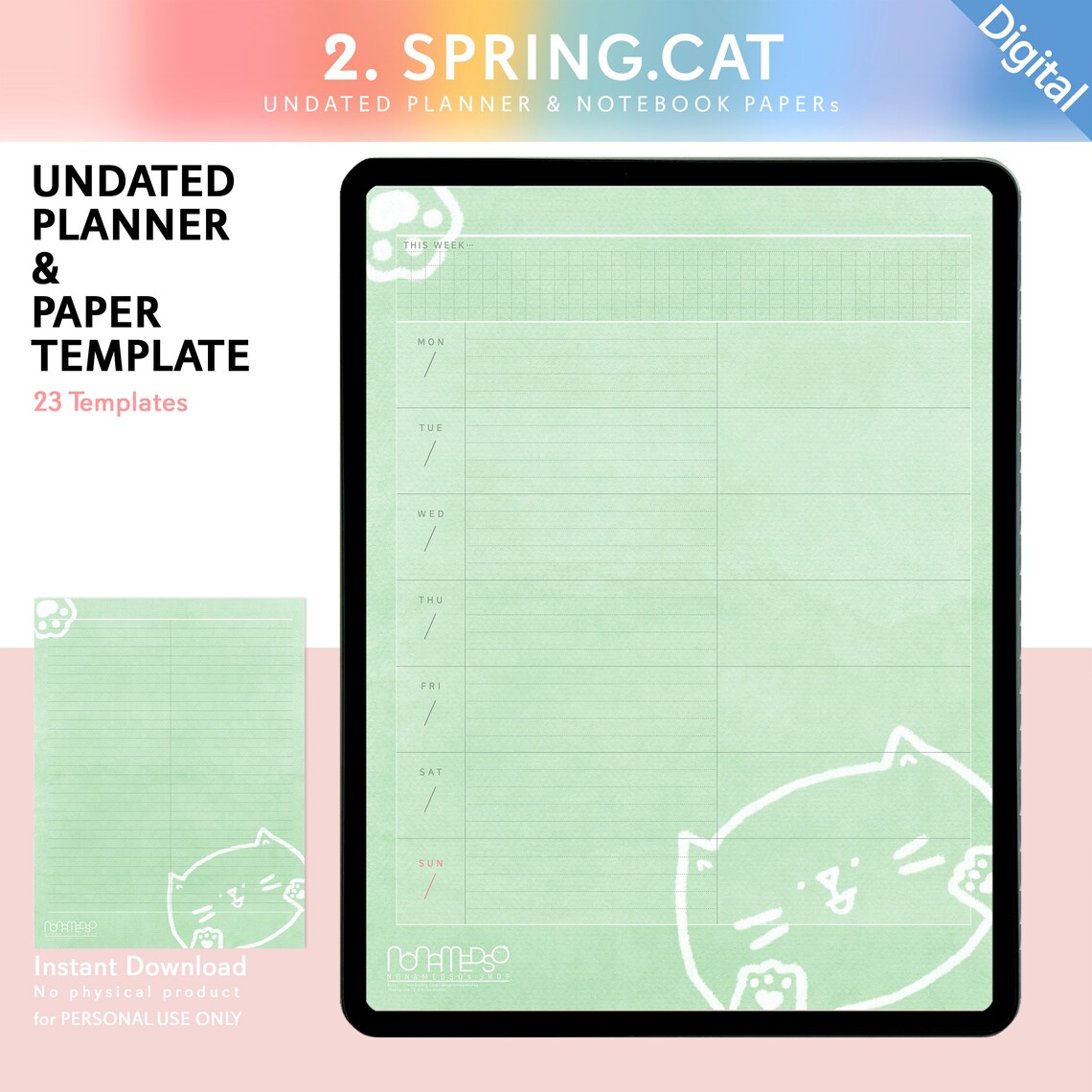 Digital Portrait Undated Planner & Notebook Paper ruledgrid - Etsy