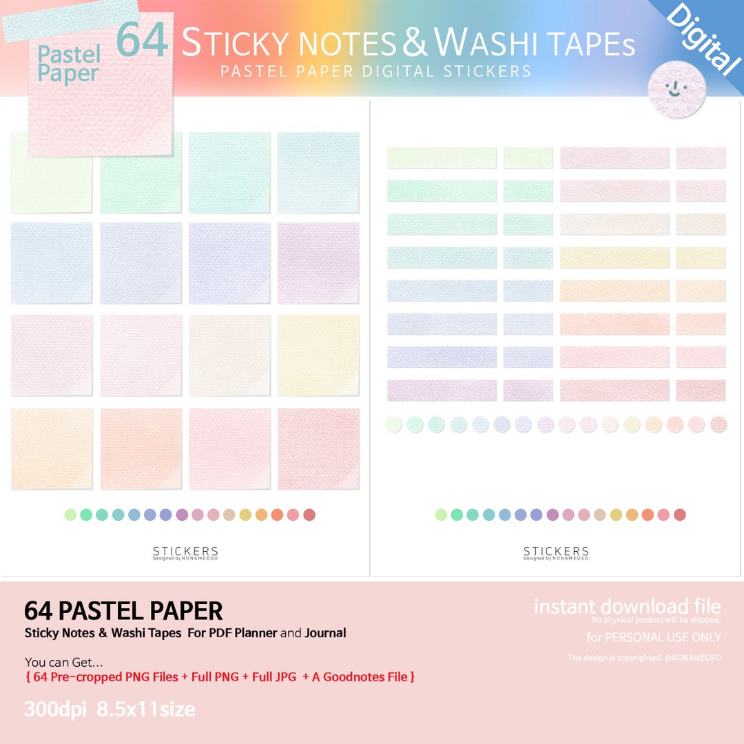 Simple Pastel Paper Sticky Notes and Washi Tapes for Your - Etsy