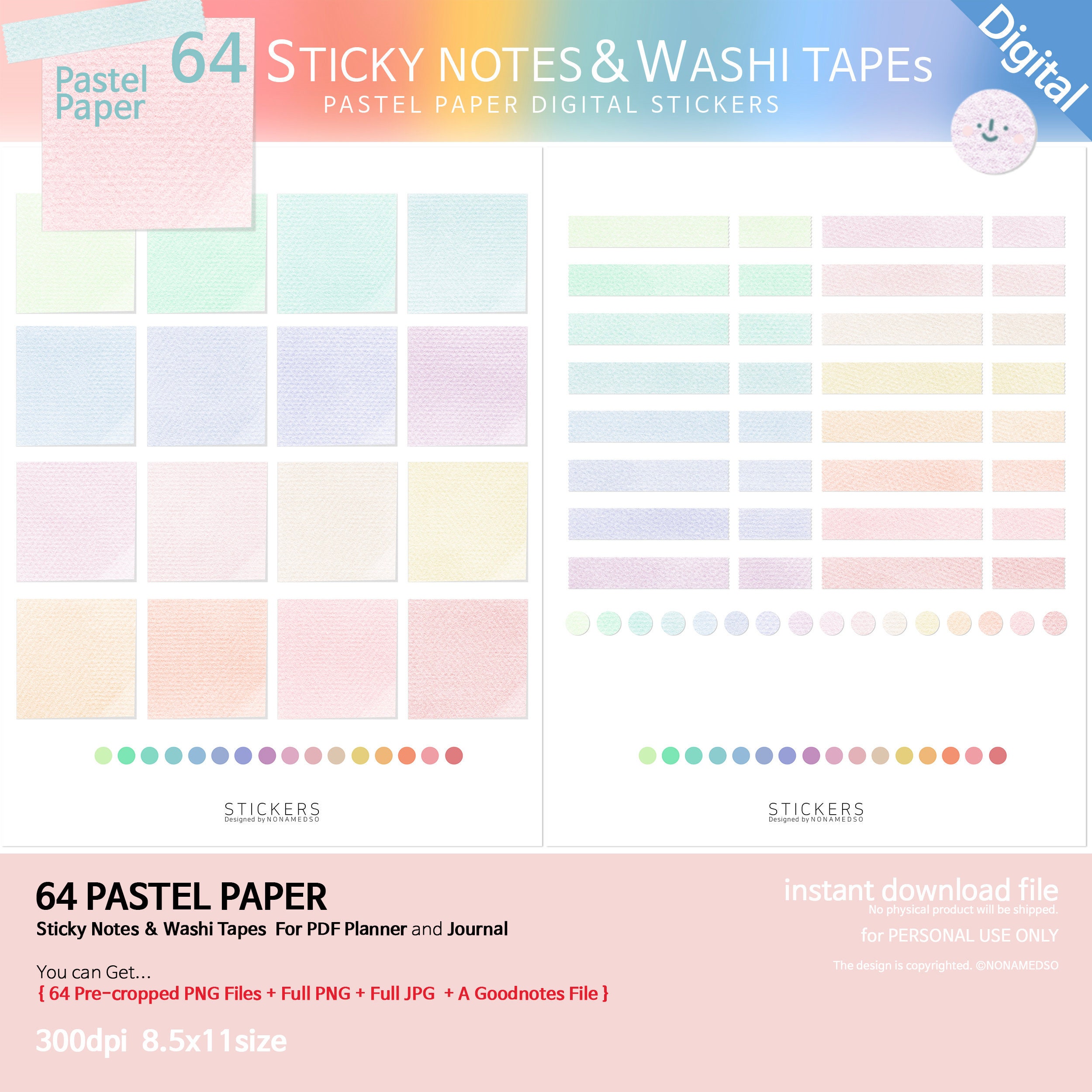 Simple Pastel Paper Sticky Notes and Washi Tapes for Your - Etsy