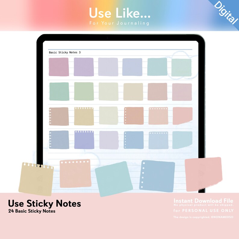 No Ruled Sticky Notes for Your Digital Bullet Journal 3 - Etsy