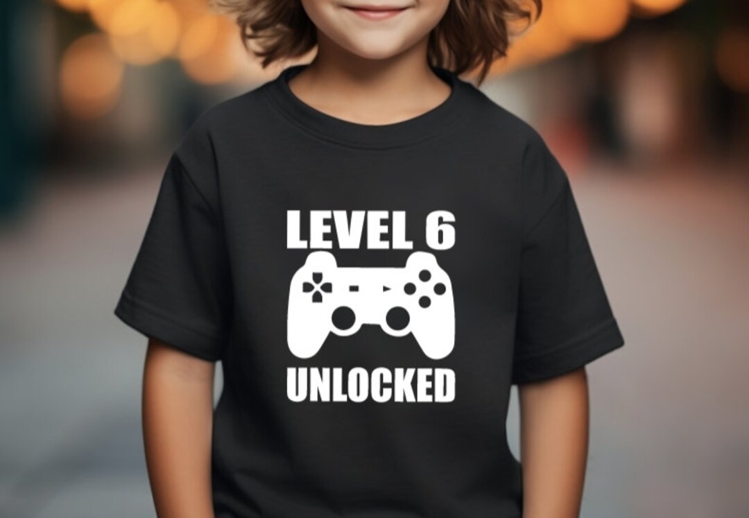 Level 6 Unlocked, Unisex 6th Birthday Shirt, Kids Gamer Tee, Leveled Up ...