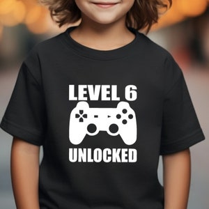 Level 6 Unlocked, Unisex 6th Birthday Shirt, Kids Gamer Tee, Leveled Up ...