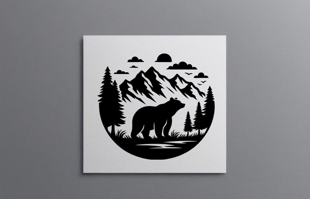 Grizzly Bear Car Decal, Geometric Mountain Scene, Nature Sticker ...