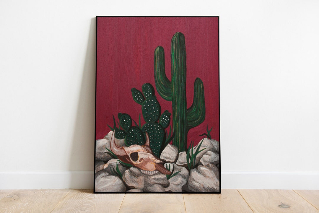 Midnight Cactus Gouache Painting High Quality ART PRINT by Carson ...