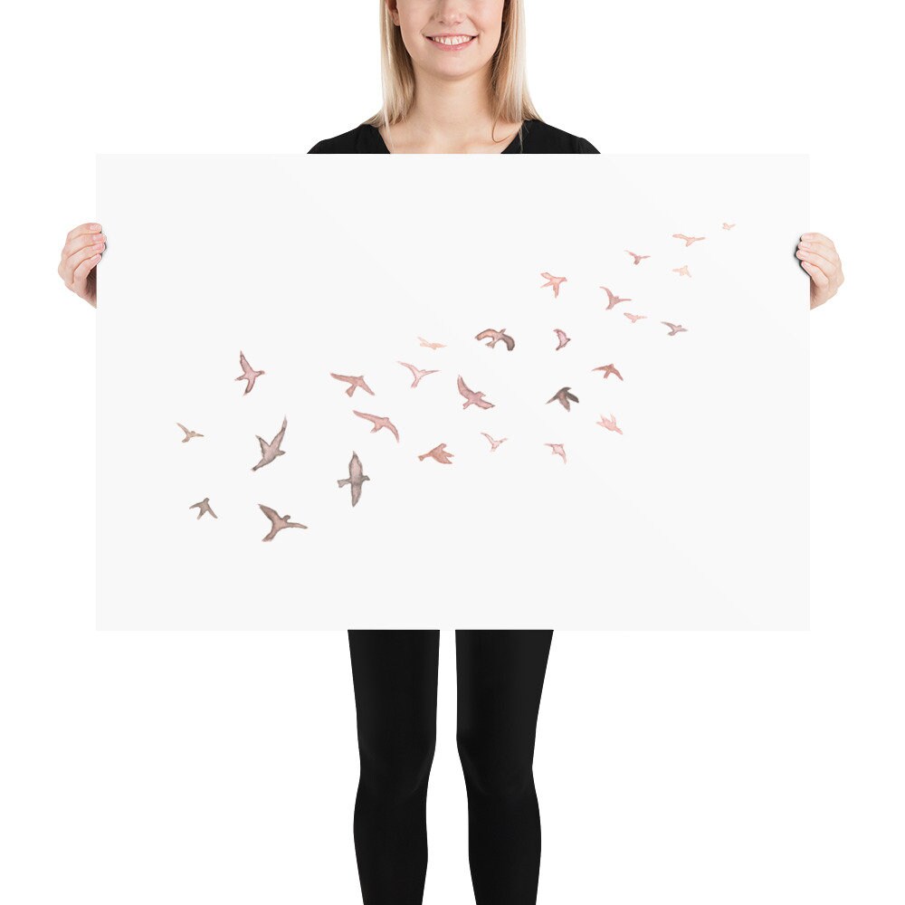 Bird Flock Wall Art Simple Flying Birds Wabi Sabi Birds in Sky Wall Art ...