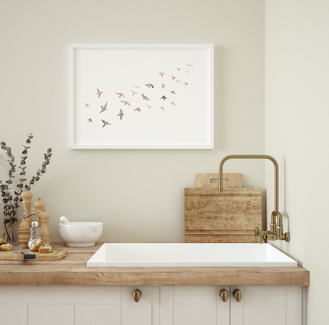 Bird Flock Wall Art Simple Flying Birds Wabi Sabi Birds in Sky Wall Art ...
