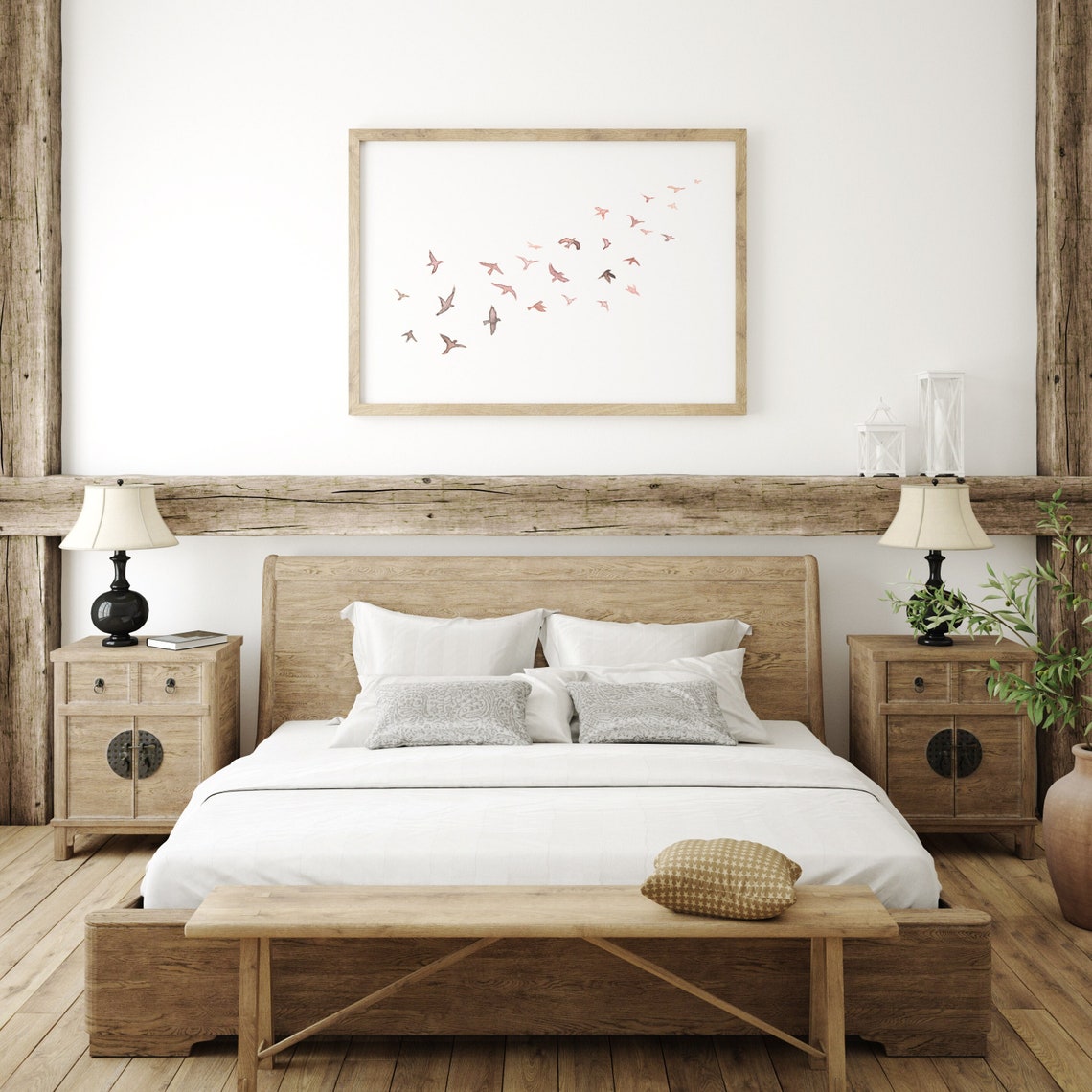 Bird Flock Wall Art Simple Flying Birds Wabi Sabi Birds in Sky Wall Art ...