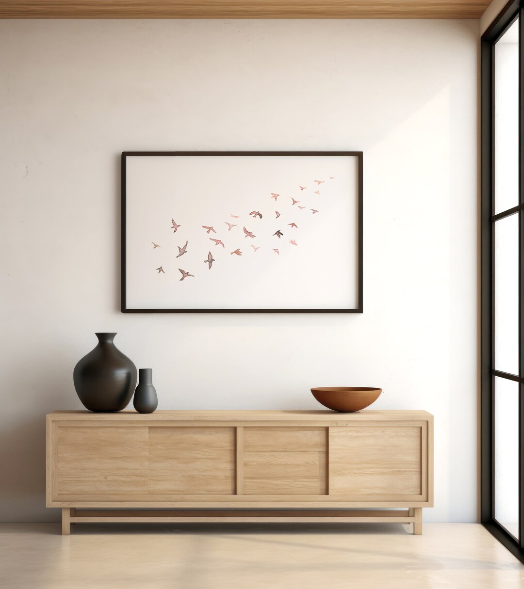 Bird Flock Wall Art Simple Flying Birds Wabi Sabi Birds in Sky Wall Art ...