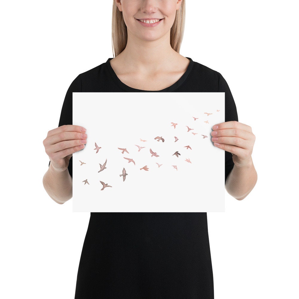 Bird Flock Wall Art Simple Flying Birds Wabi Sabi Birds in Sky Wall Art ...