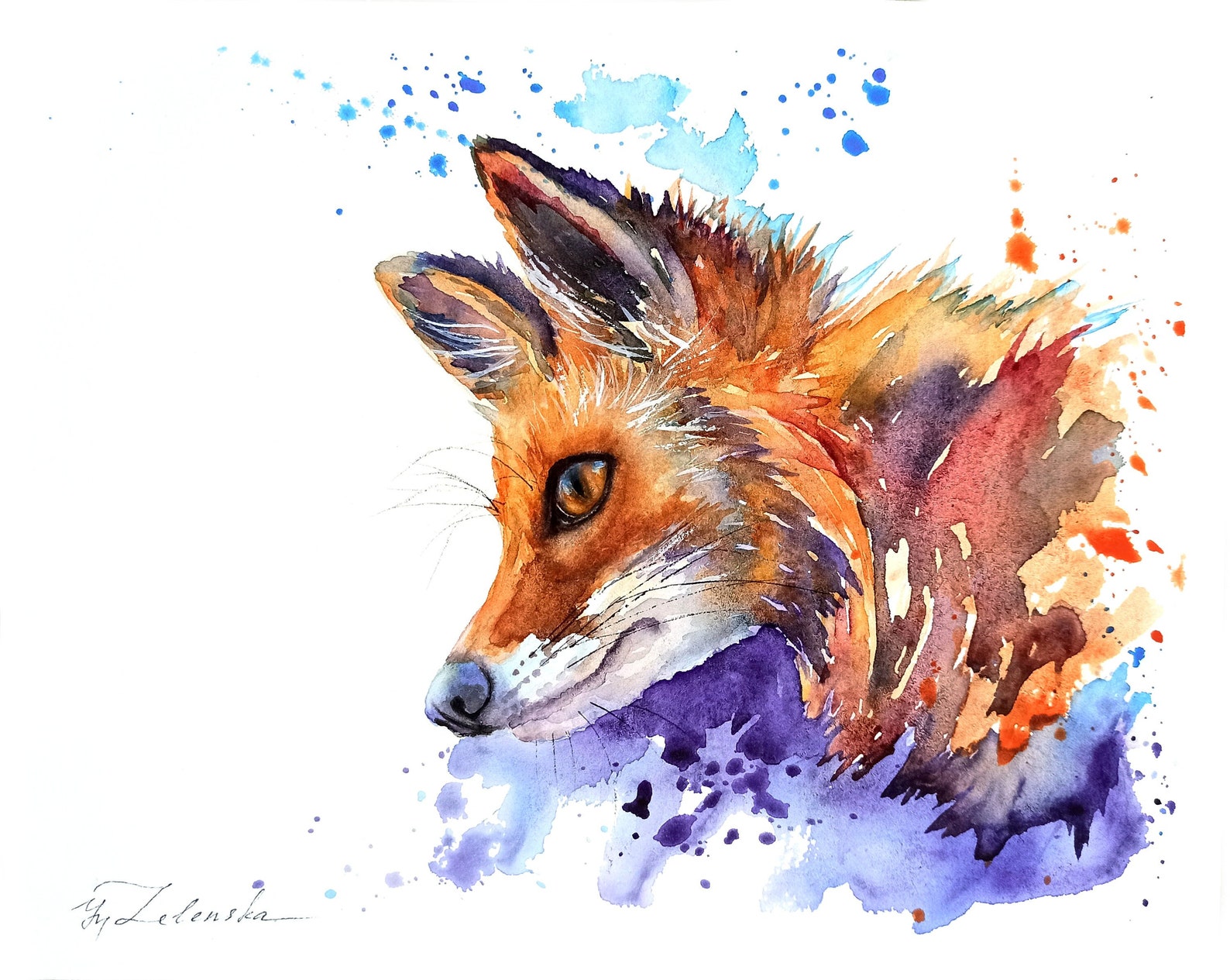 Fox Original Painting Colorful Fox Art Fox Watercolor Artwork | Etsy