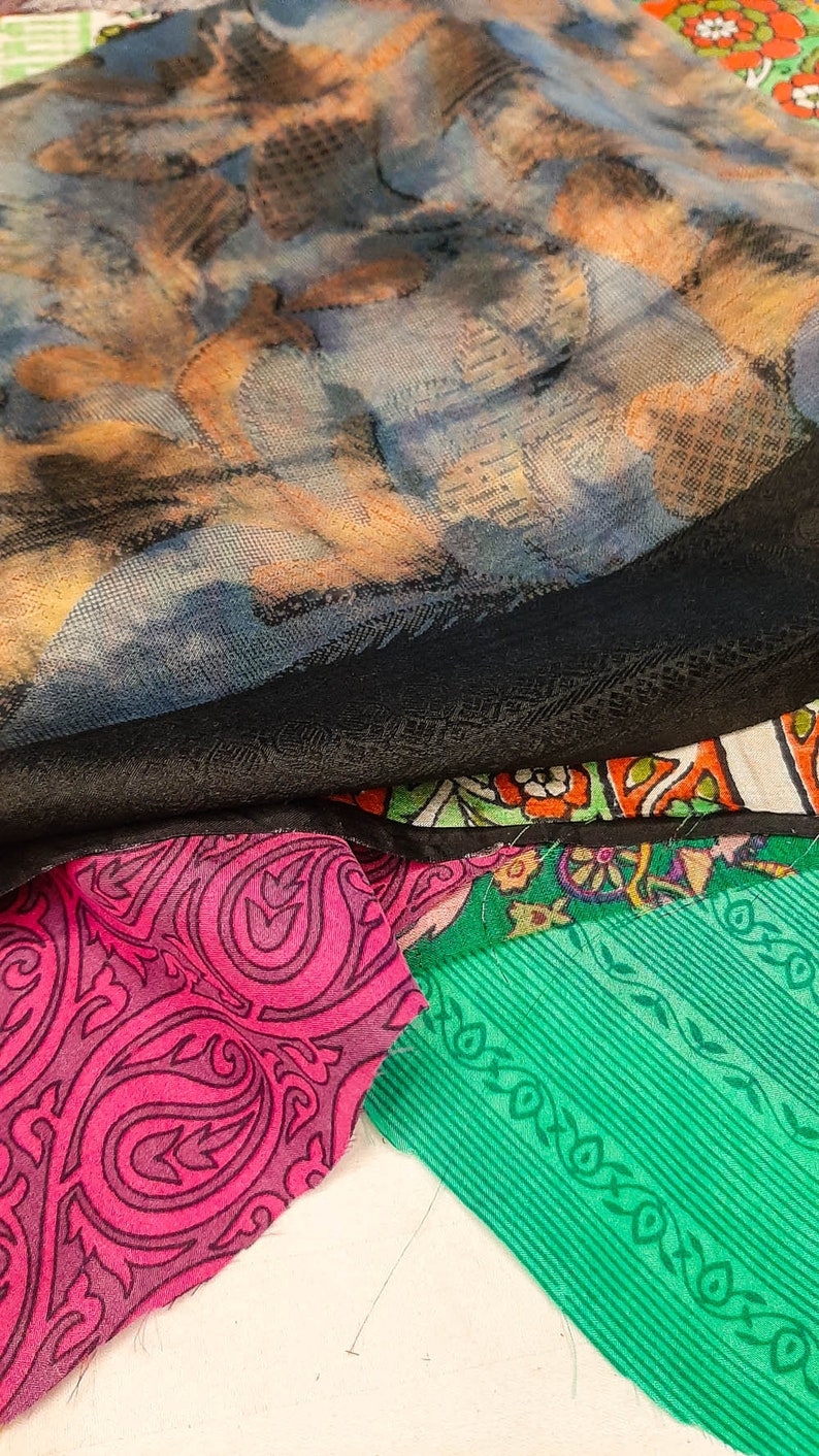 12 X 12" Silk Square Cuts 100% Pure Silk Recycled Sari Fabric Remnants ...