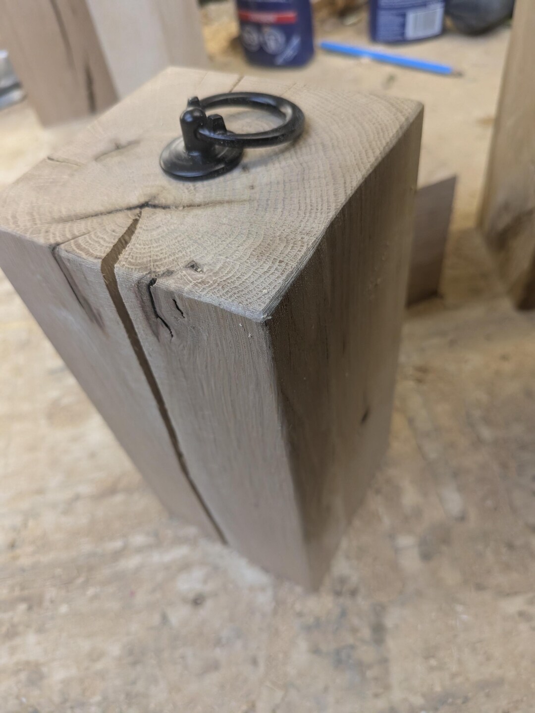 Solid Oak Door Stop With Black Handle - Heavy Character Rustic Timber ...