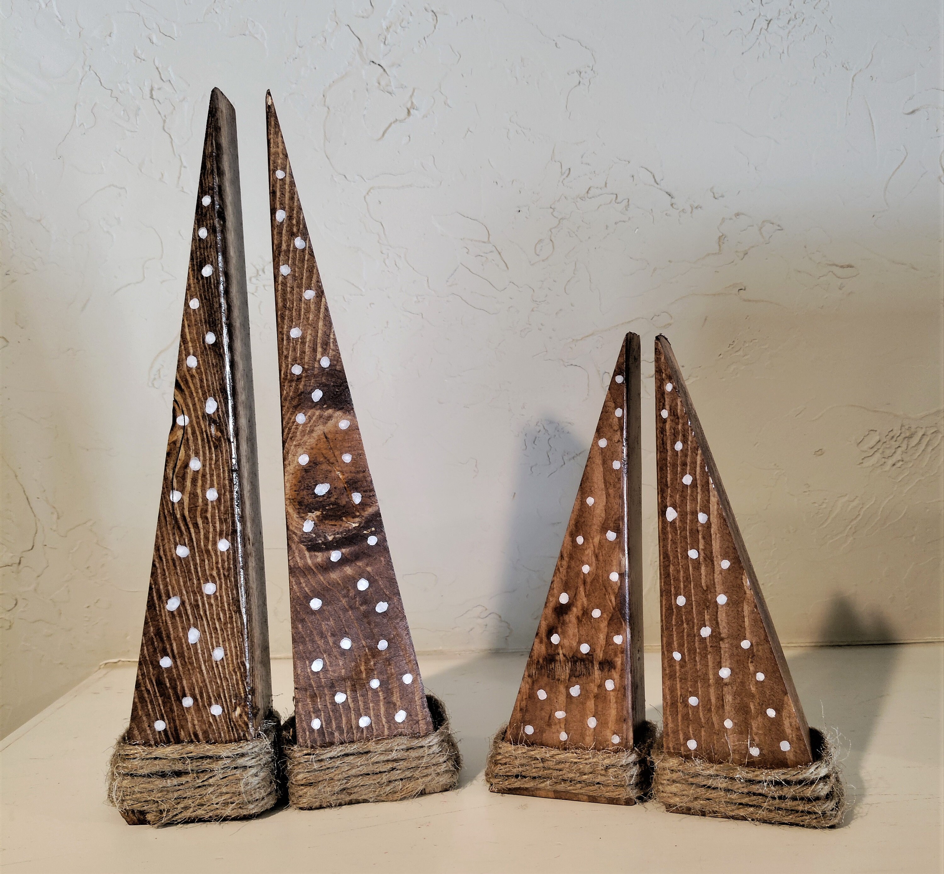 Wooden Tree Decor, Wood Stained Dotted Rustic Trees, Tabletop Wood Tree ...