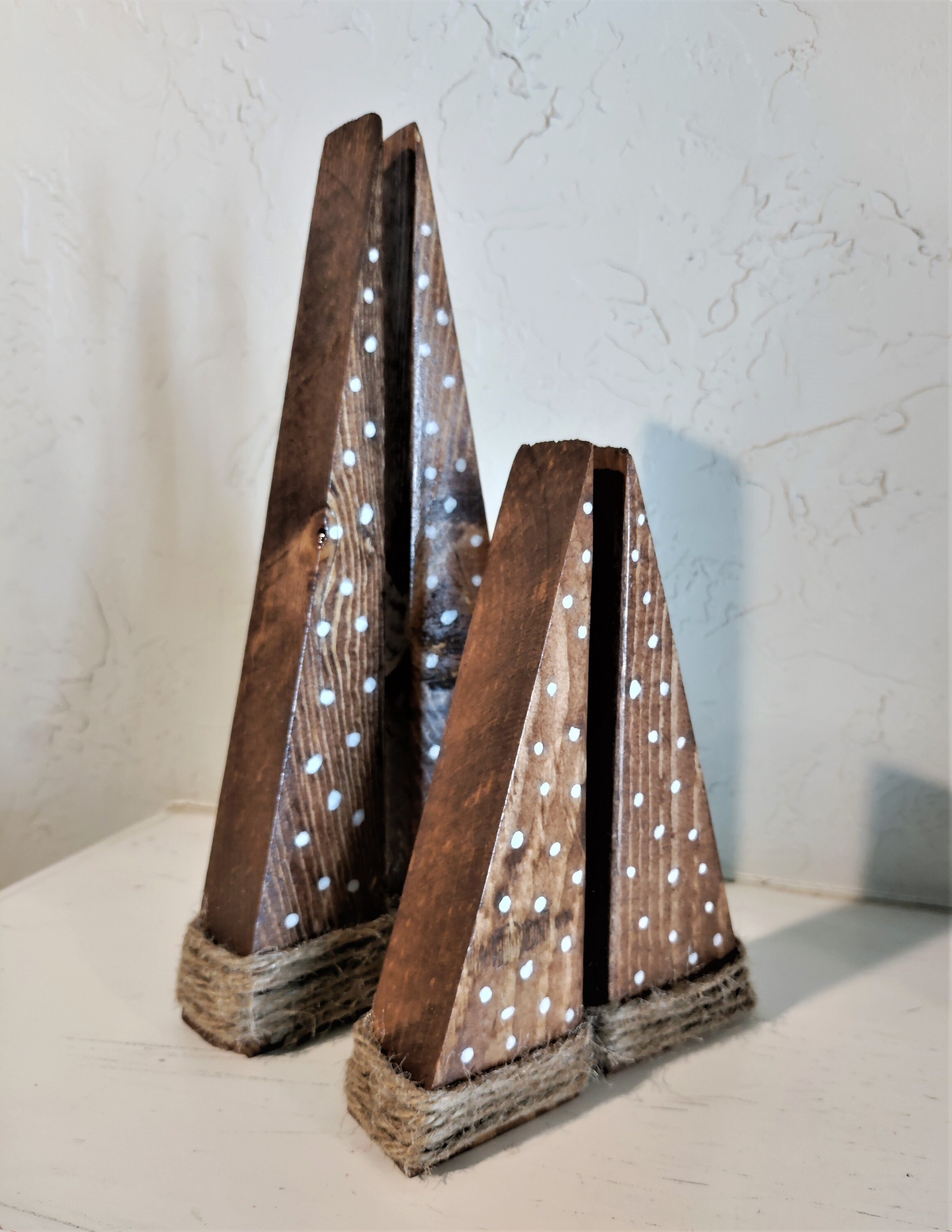 Wooden Tree Decor, Wood Stained Dotted Rustic Trees, Tabletop Wood Tree ...